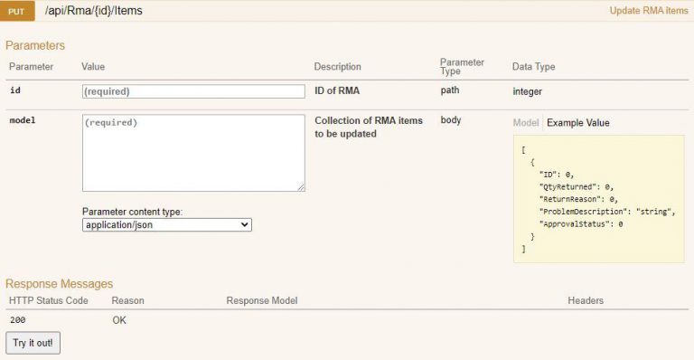 Update RMA Items - Sellercloud API Docs